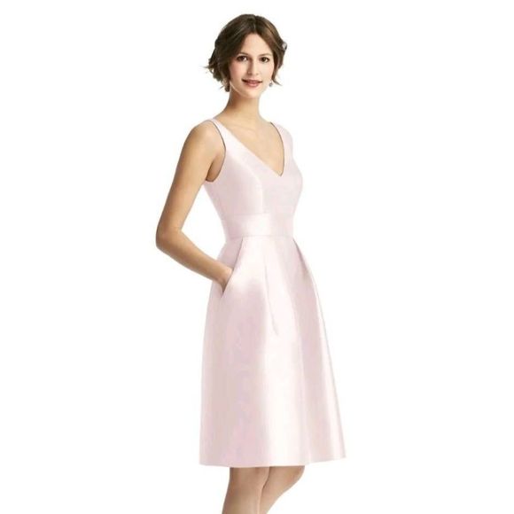ALFRED SUNG | Dresses | Alfred Sungvneckpleated Skirt Cocktail Dress ...